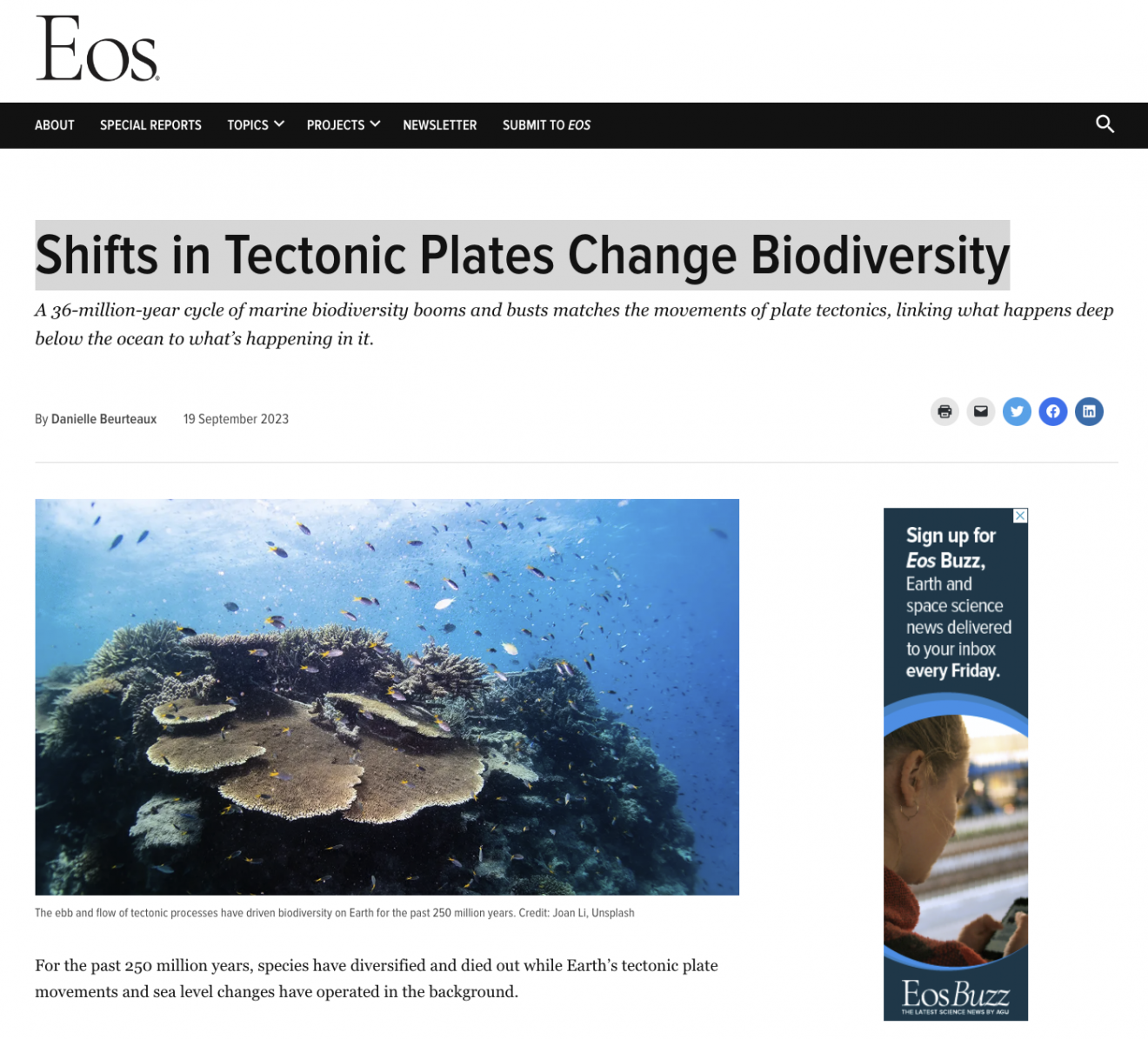 EOS: Shifts in Tectonic Plates Change Biodiversity – EarthByte